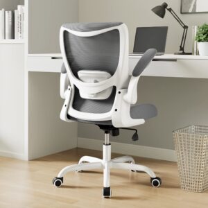 muxx.stil office chair, ergonomic desk chair with adjustable lumbar support and flip up armrest, breathable mesh computer chair for home office, gray