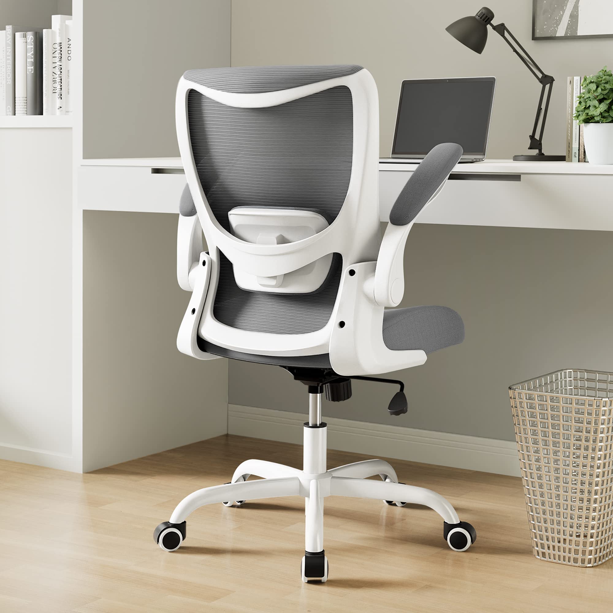 MUXX.STIL Office Chair, Ergonomic Desk Chair with Adjustable Lumbar Support and Flip up Armrest, Breathable Mesh Computer Chair for Home Office, Gray