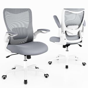 MUXX.STIL Office Chair, Ergonomic Desk Chair with Adjustable Lumbar Support and Flip up Armrest, Breathable Mesh Computer Chair for Home Office, Gray