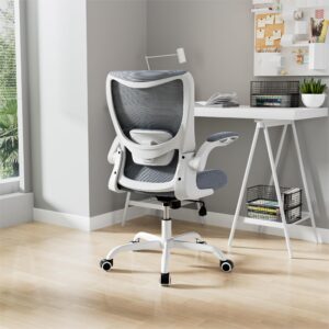 MUXX.STIL Office Chair, Ergonomic Desk Chair with Adjustable Lumbar Support and Flip up Armrest, Breathable Mesh Computer Chair for Home Office, Gray