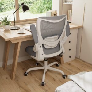 MUXX.STIL Office Chair, Ergonomic Desk Chair with Adjustable Lumbar Support and Flip up Armrest, Breathable Mesh Computer Chair for Home Office, Gray