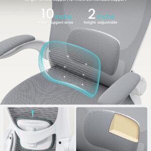 MUXX.STIL Office Chair, Ergonomic Desk Chair with Adjustable Lumbar Support and Flip up Armrest, Breathable Mesh Computer Chair for Home Office, Gray