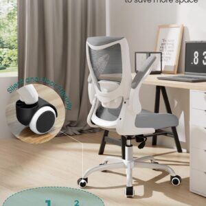 MUXX.STIL Office Chair, Ergonomic Desk Chair with Adjustable Lumbar Support and Flip up Armrest, Breathable Mesh Computer Chair for Home Office, Gray