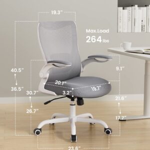 MUXX.STIL Office Chair, Ergonomic Desk Chair with Adjustable Lumbar Support and Flip up Armrest, Breathable Mesh Computer Chair for Home Office, Gray