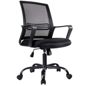 office chair, mid back desk chair, ergonomic home office desk chairs, mesh computer chair, cute swivel rolling task chair with lumbar support and armrests