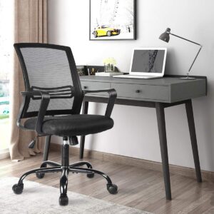 Office Chair, Mid Back Desk Chair, Ergonomic Home Office Desk Chairs, Mesh Computer Chair, Cute Swivel Rolling Task Chair with Lumbar Support and Armrests