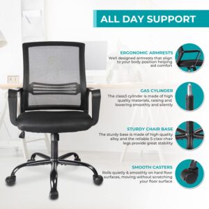 Office Chair, Mid Back Desk Chair, Ergonomic Home Office Desk Chairs, Mesh Computer Chair, Cute Swivel Rolling Task Chair with Lumbar Support and Armrests