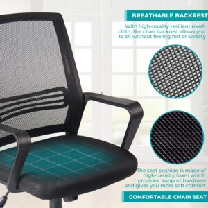 Office Chair, Mid Back Desk Chair, Ergonomic Home Office Desk Chairs, Mesh Computer Chair, Cute Swivel Rolling Task Chair with Lumbar Support and Armrests