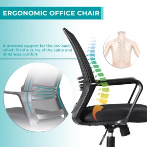 Office Chair, Mid Back Desk Chair, Ergonomic Home Office Desk Chairs, Mesh Computer Chair, Cute Swivel Rolling Task Chair with Lumbar Support and Armrests