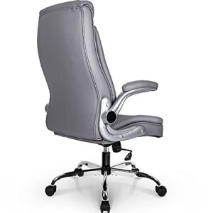 NEO CHAIR Office Chair Computer High Back Adjustable Flip-up Armrests Ergonomic Desk Chair Executive Diamond-Stitched PU Leather Swivel Task Chair with Armrests Lumbar Support (Grey)