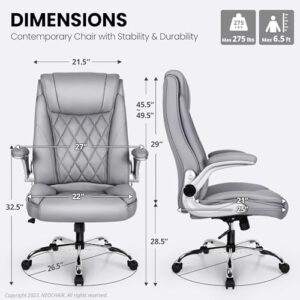 NEO CHAIR Office Chair Computer High Back Adjustable Flip-up Armrests Ergonomic Desk Chair Executive Diamond-Stitched PU Leather Swivel Task Chair with Armrests Lumbar Support (Grey)