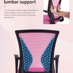 Home Office Chair Mid Back PC Swivel Lumbar Support Adjustable Desk Task Computer Ergonomic Comfortable Mesh Chair with Armrest (Pink)