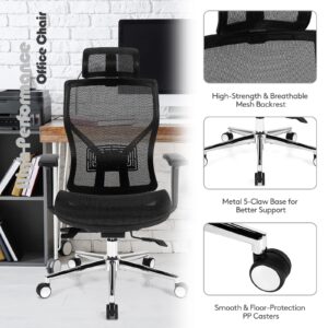 Giantex Ergonomic Office Chair, High-Back Mesh Executive Chair, with Adjustable Headrest, 3D Armrest, Lumbar Support, Reclining Backrest, Swivel Home Desk Chair, Computer Task Chair