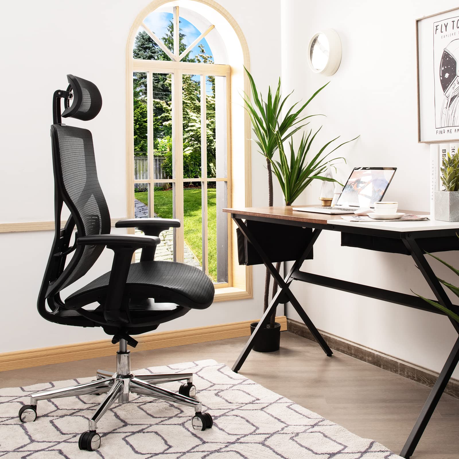 Giantex Ergonomic Office Chair, High-Back Mesh Executive Chair, with Adjustable Headrest, 3D Armrest, Lumbar Support, Reclining Backrest, Swivel Home Desk Chair, Computer Task Chair