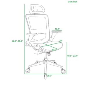 Ergonomic Office Chair, Home Office Desk Chairs, High Back Mesh Computer Chair with Lumber Support Adjustable Headrest, Armrest and Backrest, Swivel Task Executive Chair (Black)