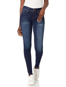 wallflower women's ultra skinny mid-rise insta soft juniors jeans (standard and plus), lake pure, 7 short