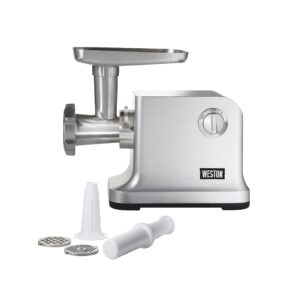 weston electric meat grinder & sausage stuffer, #12 750 watt, 1 hp motor, grinds 4 lbs per minute, silver (33-1301-w)