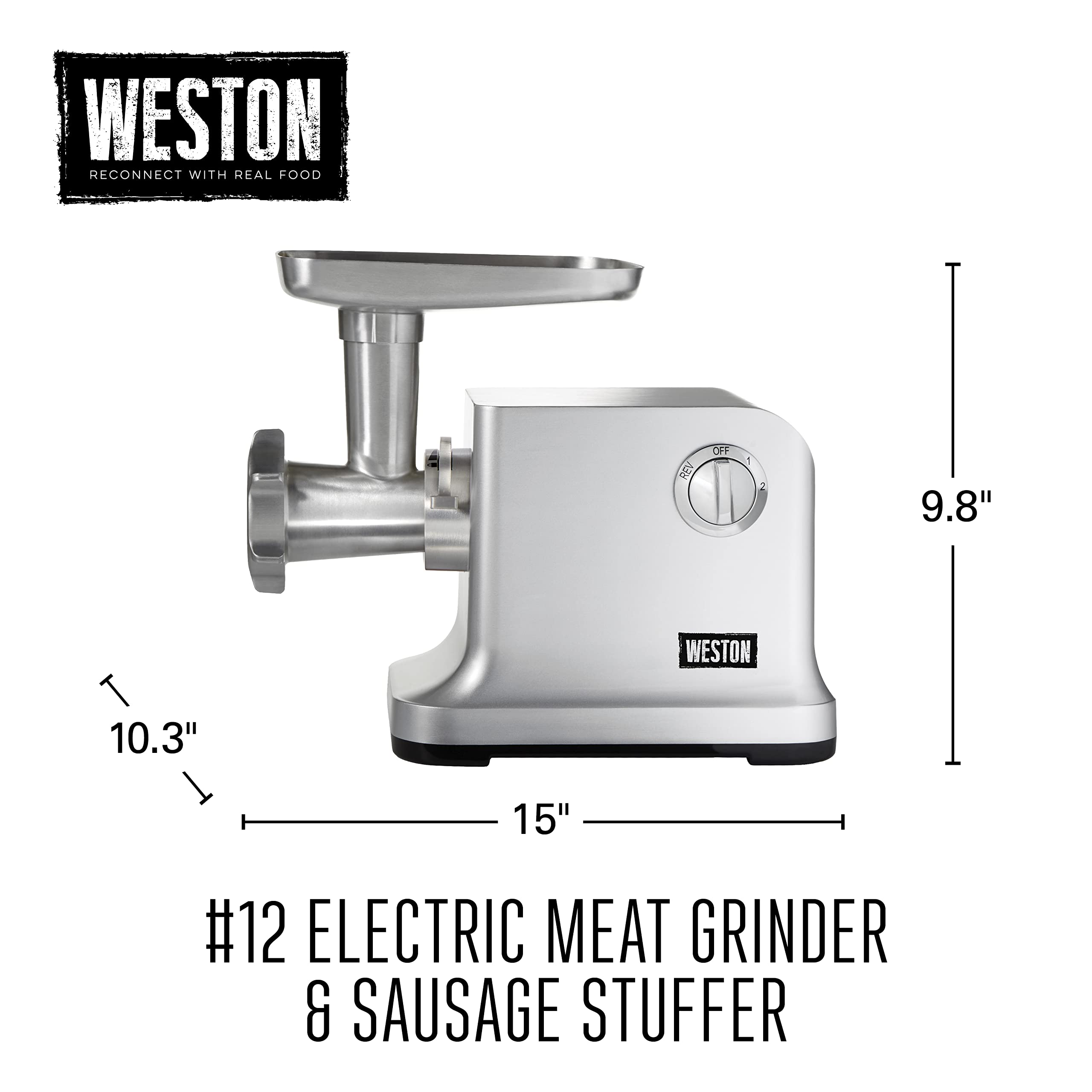 Weston Electric Meat Grinder & Sausage Stuffer, #12 750 Watt, 1 HP Motor, Grinds 4 lbs Per Minute, Silver (33-1301-W)