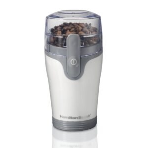 hamilton beach fresh grind electric coffee grinder for beans, spices and more, stainless steel blades, removable chamber, makes up to 12 cups, white