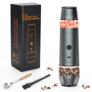 electric salt and pepper grinder 2 in 1 duel heads grinding, type-c rechargeable, one button operation & gravity, automatic salt pepper mills with ceramic grinding teeth, 5-precise grind settings