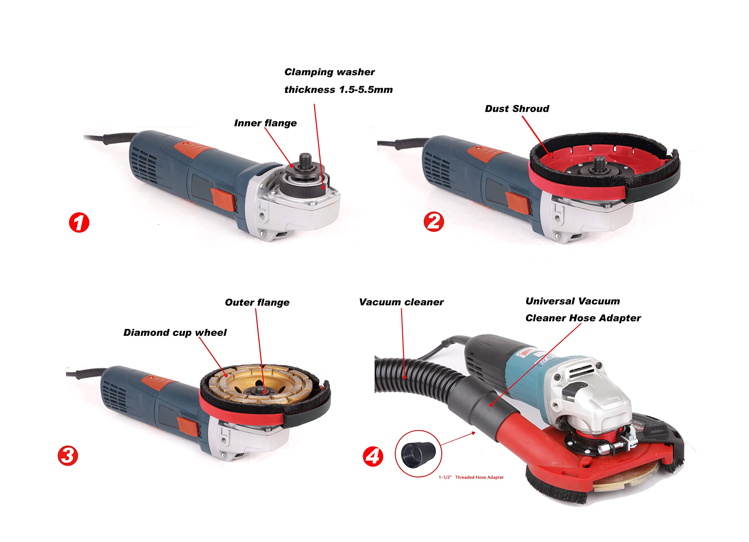 Aidelife Surface Grinding Dust Shroud for Angle Grinders 115mm/125mm+Diamond Grinding Cup Wheel 125mm