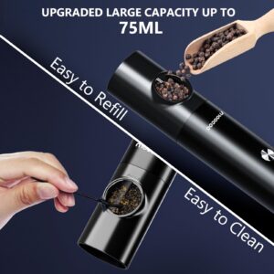 Moocoo Upgraded Electric Salt and Pepper Grinder Set with Fast Rechargeable Base & LED Light, Large Capacity, Adjustable Coarseness, Automatic One Hand Operated Salt Pepper Mill Grinder Refillable