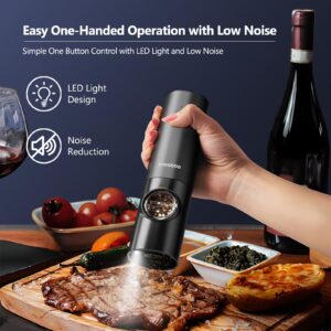 Moocoo Upgraded Electric Salt and Pepper Grinder Set with Fast Rechargeable Base & LED Light, Large Capacity, Adjustable Coarseness, Automatic One Hand Operated Salt Pepper Mill Grinder Refillable