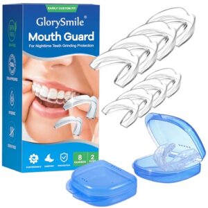 glorysmile mouth guard for clenching teeth at night, upgraded night guards for teeth grinding, pack of 8 moldable mouth guard stops bruxism and teeth clenching 2 sizes with two travel cases