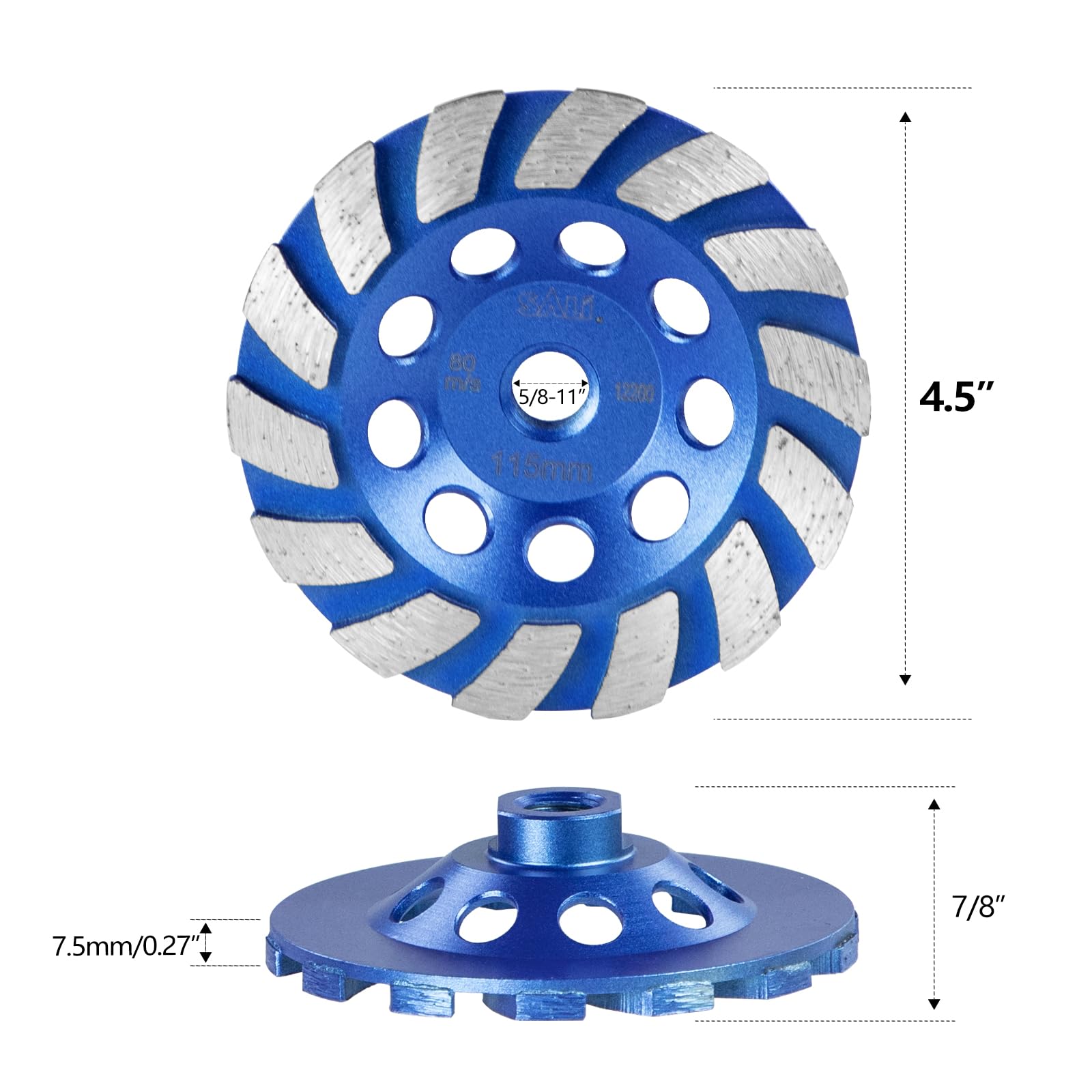 SALI 4.5 Inch Concrete Grinding Wheels 14 Turbo Diamond Segments 5/8-11 Arbor Diamond Grinding Wheel Fit for Paint, Epoxy, Mastic, Coating Removal