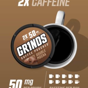 Grinds Coffee Pouches | 3 Cans of Double Mocha | 18 Pouches Per Can | 1 Pouch eq. 1/4 Cup of Coffee (Double Mocha)