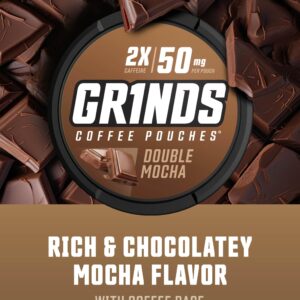 Grinds Coffee Pouches | 3 Cans of Double Mocha | 18 Pouches Per Can | 1 Pouch eq. 1/4 Cup of Coffee (Double Mocha)