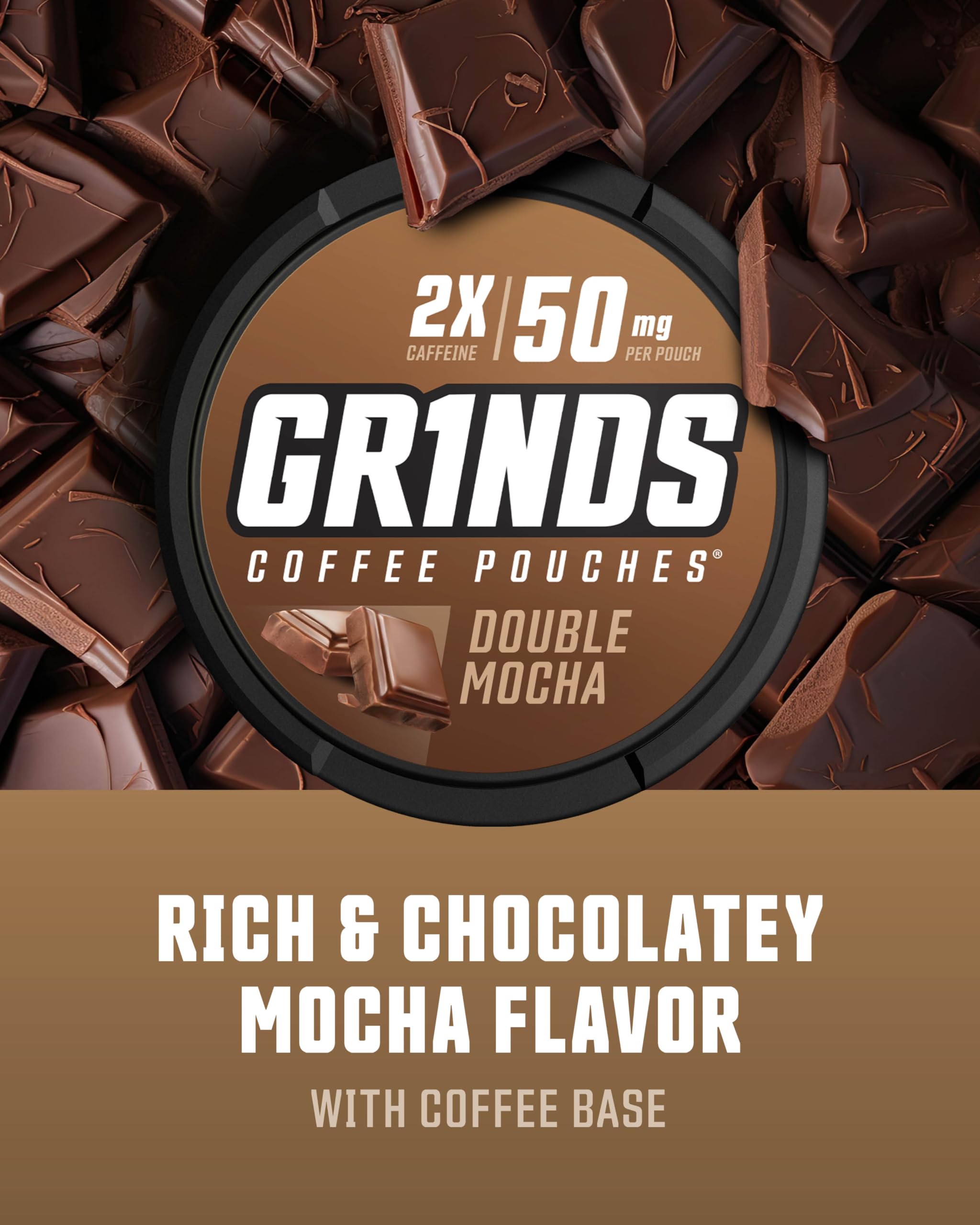 Grinds Coffee Pouches | 3 Cans of Double Mocha | 18 Pouches Per Can | 1 Pouch eq. 1/4 Cup of Coffee (Double Mocha)