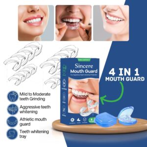 Sincere Moldable Mouth Guard for Teeth grinding & clenching at Night, Dental Night Guard, Bite Guard for Teeth Clenching Nighttime, Teeth protection for Sleep, 2 Sizes, Pack of 8 with 2 Travel Cases