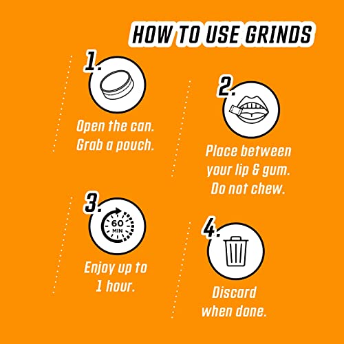 Grinds Coffee Pouches | 3 Cans of Orange Citrus | 18 Pouches Per Can | 1 Pouch eq. 1/2 Cup of Coffee (Orange Citrus)