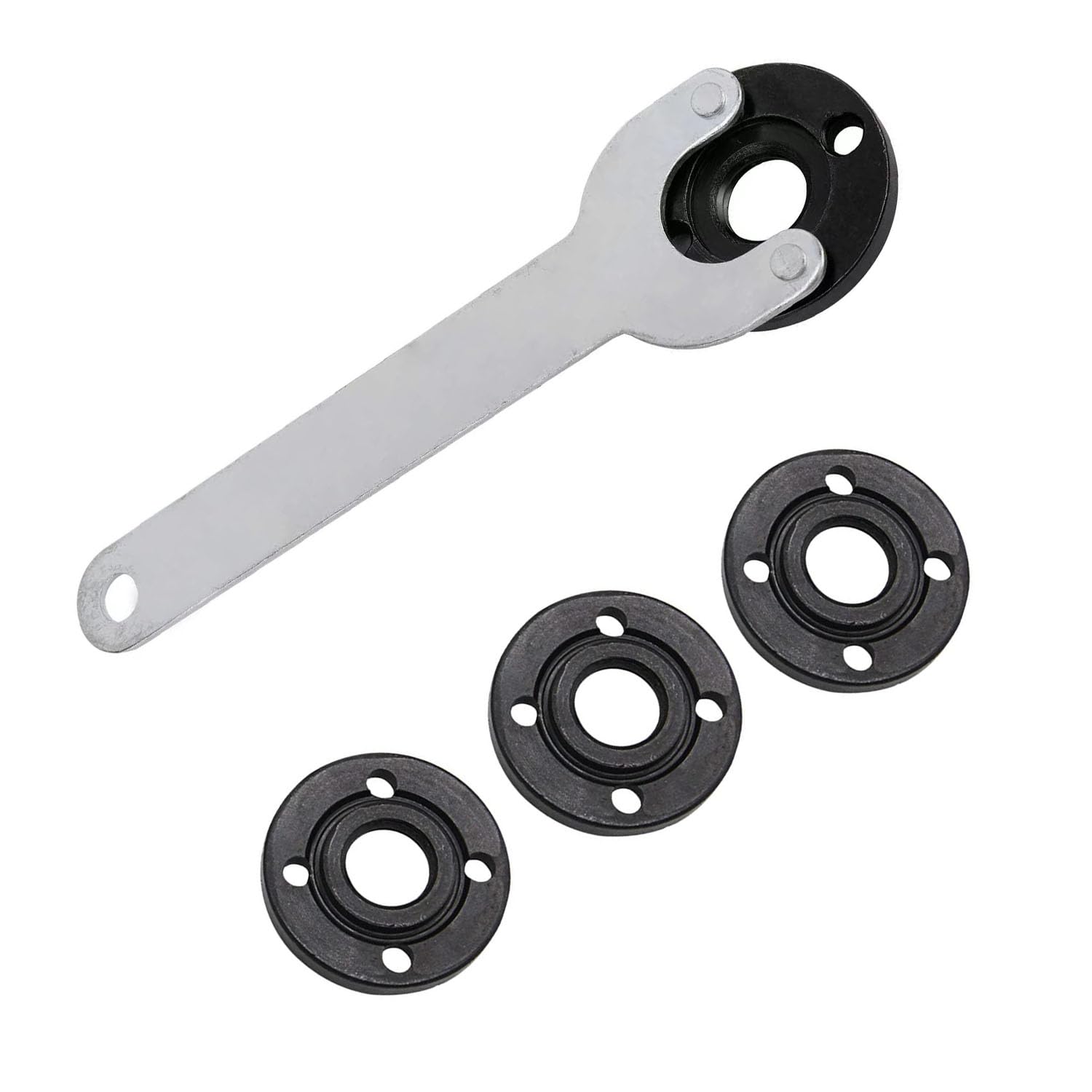 Totowood 7PCS Grinder Flange Angle Wrench Spanner Metal Lock Nut，1PCS Angle Grinder Wrench, 6PCS Flange Nuts,Compatible with Dewalt Bosch Black Decker Ryobi Makita(5/8"-11 threaded shaft)