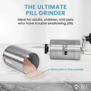 B&C Home Goods Pill Crusher - Stainless Steel Pill Grinder - Large Capacity Pill Crusher - Grind Pills into Fine Powder - Mills for Feeding Tube, Pets & Kids