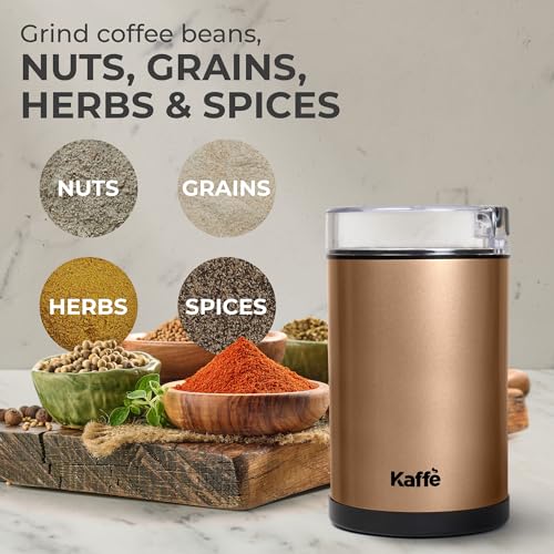 Kaffe Coffee Grinder Electric. Best Coffee Grinders for Home Use. (14 Cup) Easy On/Off w/Cleaning Brush Included. Copper