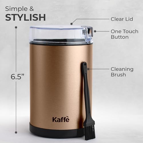 Kaffe Coffee Grinder Electric. Best Coffee Grinders for Home Use. (14 Cup) Easy On/Off w/Cleaning Brush Included. Copper