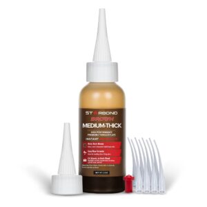 starbond 2 oz. "dark brown" medium-thick ca glue (premium cyanoacrylate super glue) knot filler 500 cps viscosity for woodworking, woodturning, carpentry, guitar, rc hobby