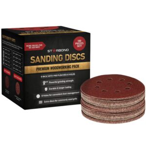 premium grade 5-inch 8-hole sanding discs by starbond - 60, 80, 120, 180, 220, 240, 320, 400, 600, 1000 grits sandpaper, for random orbital sander, perfect for wood sanding, fine finish - 100 pack