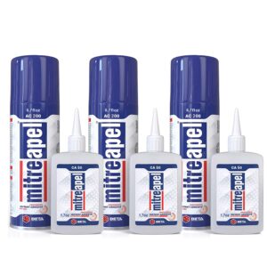 mitreapel super ca glue (3 x 1.7 oz) with spray adhesive activator (3 x 6.7 fl oz) ca glue with activator for wood, plastic, metal, leather, ceramic - cyanoacrylate glue for crafting&building (3 pk)