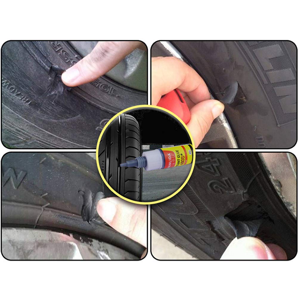 Black Tire Repair Glue Rubber Strong Adhesive Bonding for Sidewall Puncture Instant Super Glue for Off-Road Car Motorcycle Truck Tractor, 20g 0.7oz