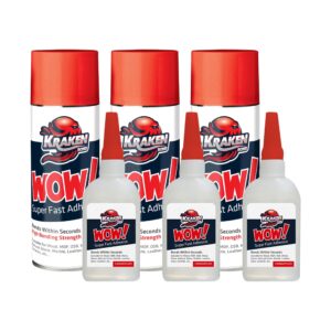 kraken bond wow! ca glue (3x3.50 oz) with spray adhesive activator (3x13.50 fl oz) - cyanoacrylate glue, ca glue with activator, ca glue for woodworking, crazy glue, craft glue | fast ca glue | 3 pack