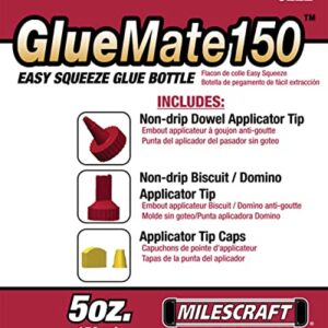 Milescraft 5222 Glue Mate 150-5oz. (150ml) Precision Wood Glue Bottle - Anti-Drip - Dowel and Biscuit Tips Included - Easy Flow Multi-Chamber Design - Ideal for Woodworking