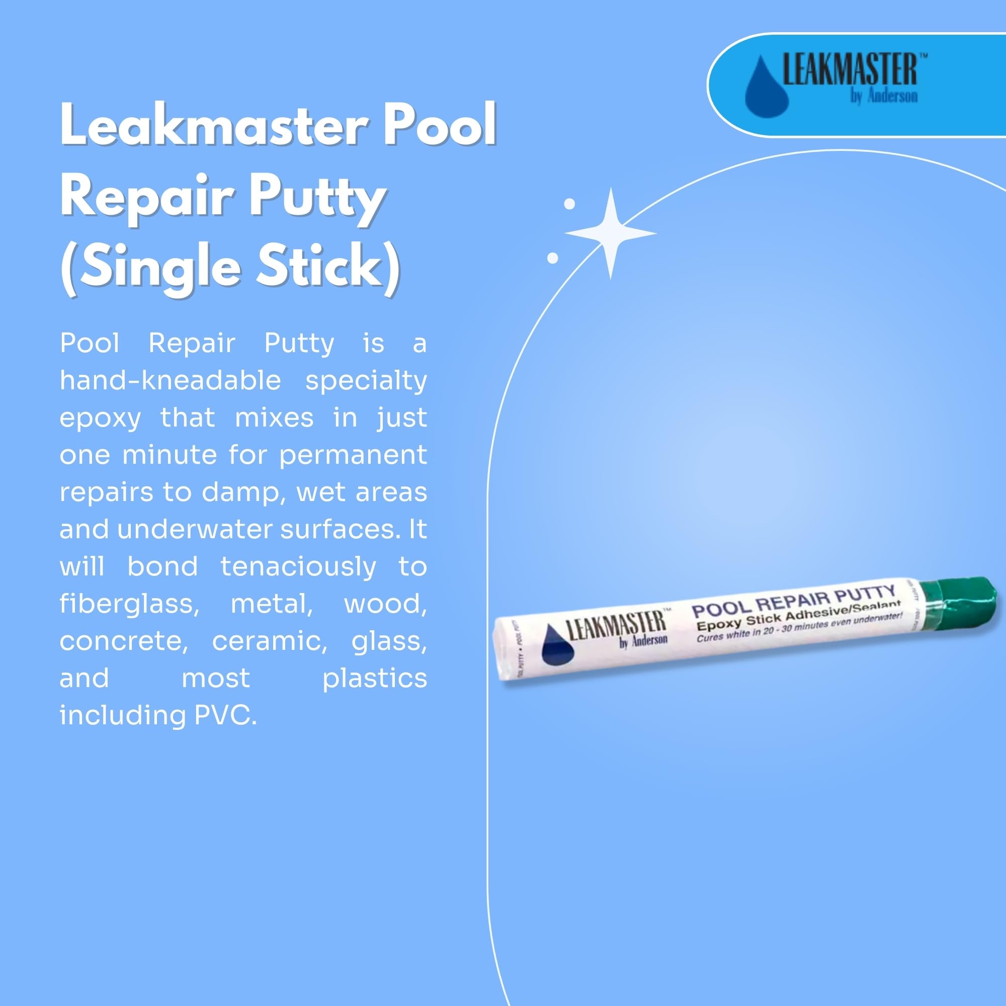 Pool Putty Epoxy Single Stick Leak Sealer for Leakmaster Anderson Manufacturing - Convenient & Versatile Pool Putty for Leaks Underwater -DIY Waterproof Epoxy Putty Stick for Spa & Hot Tub Leak Sealer