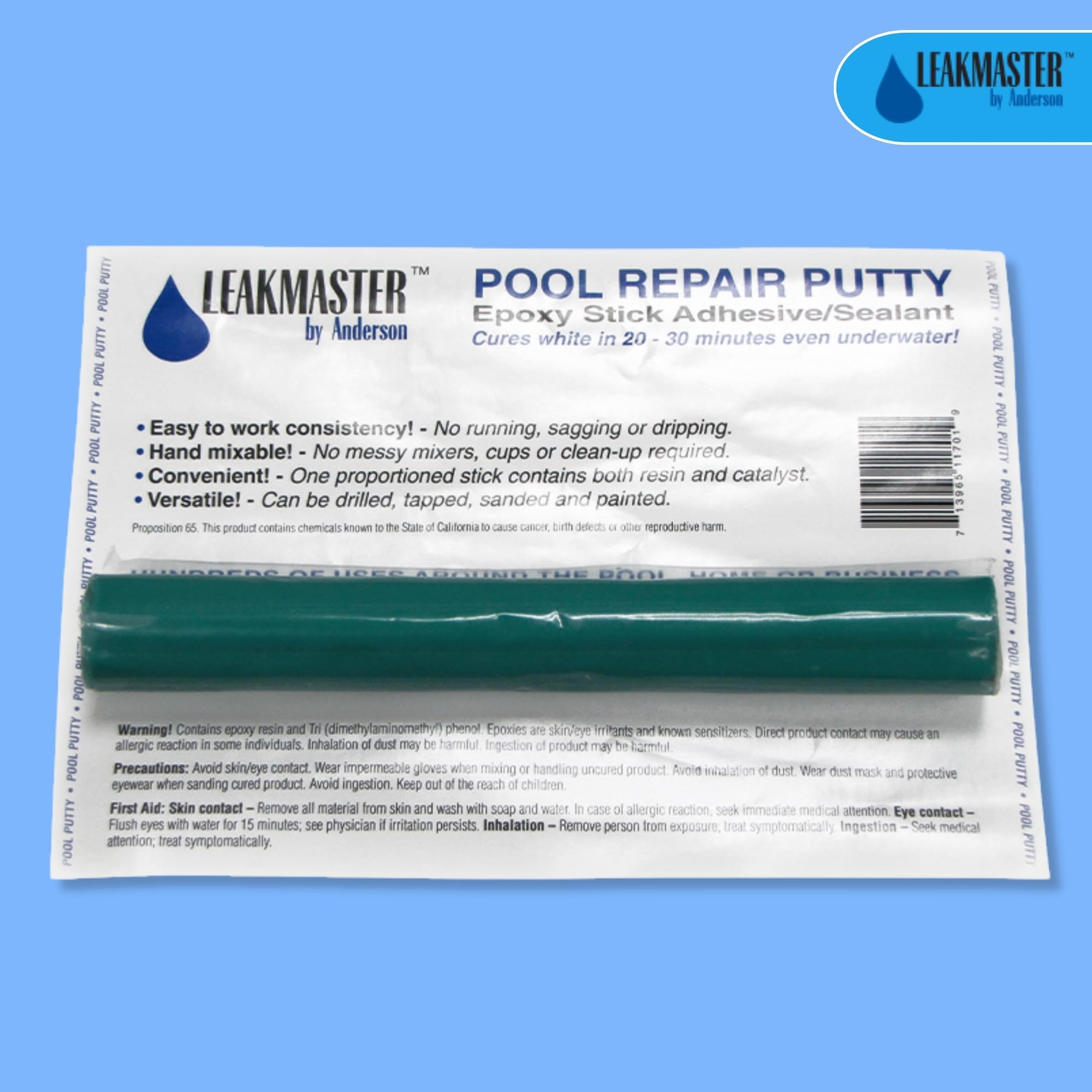 Pool Putty Epoxy Single Stick Leak Sealer for Leakmaster Anderson Manufacturing - Convenient & Versatile Pool Putty for Leaks Underwater -DIY Waterproof Epoxy Putty Stick for Spa & Hot Tub Leak Sealer