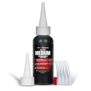 starbond 2 oz. black medium ca glue (premium cyanoacrylate super glue) crack filler 150 cps viscosity for woodworking, woodturning, carpentry, guitar, rc hobby