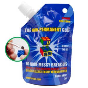 Le Glue Temporary Glue | Non-Permanent Clear Adhesive Glue for Plastic Building Blocks | No Messy Break-Ups | Non-Toxic Model Glue Formula | Seen on Shark Tank, Created for Kids, by a Kid