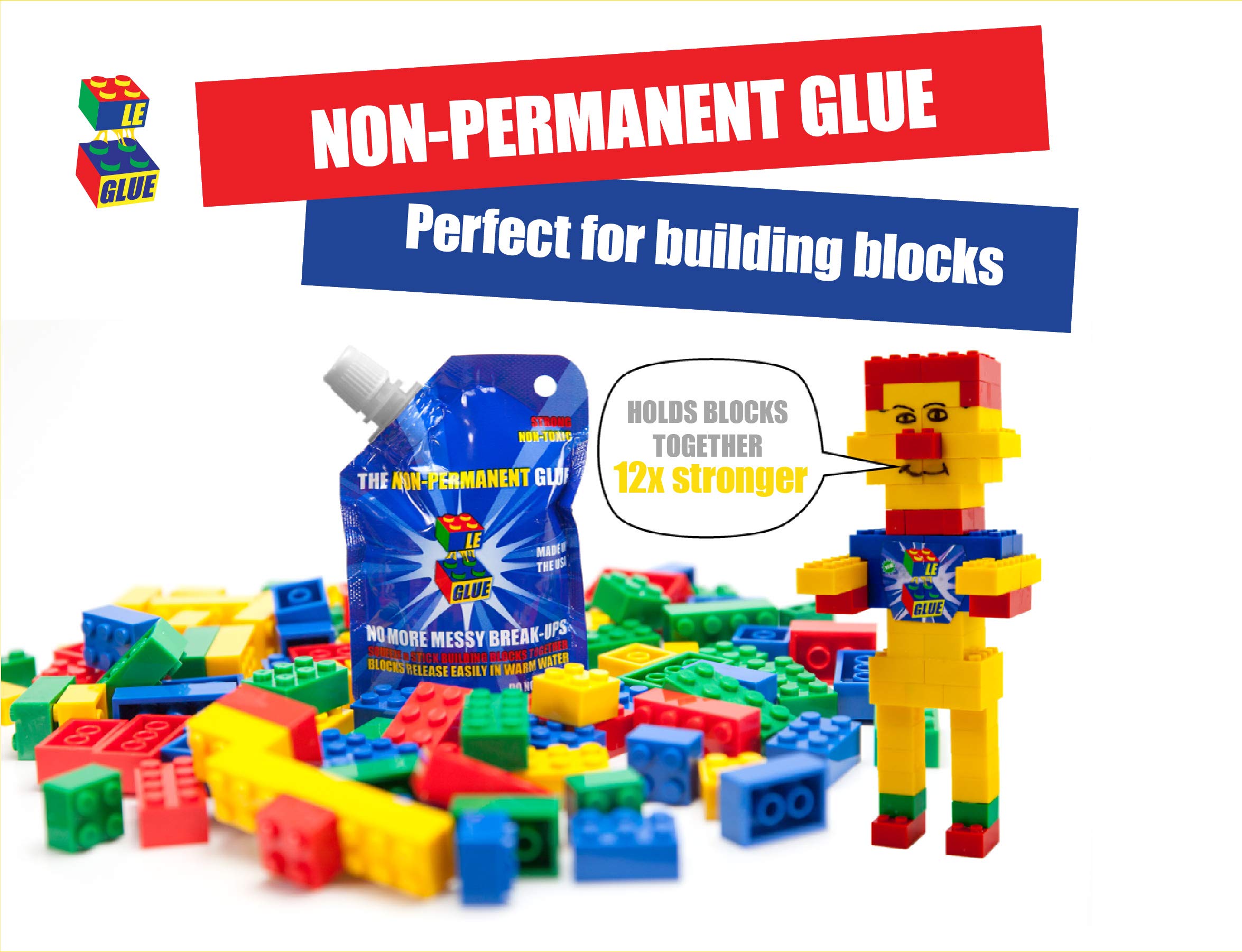 Le Glue Temporary Glue | Non-Permanent Clear Adhesive Glue for Plastic Building Blocks | No Messy Break-Ups | Non-Toxic Model Glue Formula | Seen on Shark Tank, Created for Kids, by a Kid