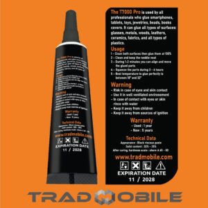 TRADMOBILE T7000 Pro New Black Glue Recipe 2021 Drying 6h Super Glue for Repair Phones Smartphones Tablets Jewelry Books Binding Leather Shoes Papers (3.7 fl.oz)